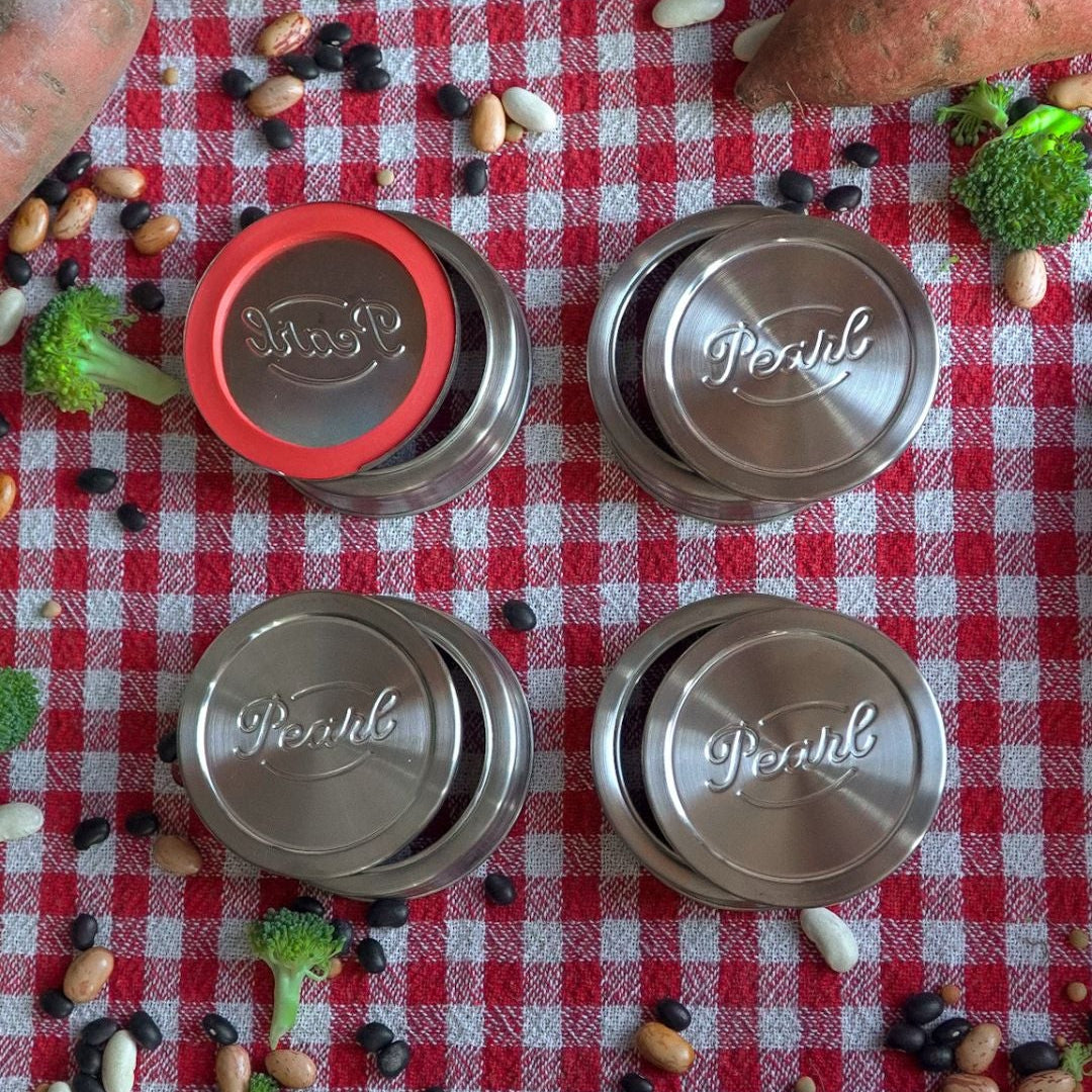 Luna Preserving – Pack of 4 Reusable Stainless-Steel Lids – Pearl Jars